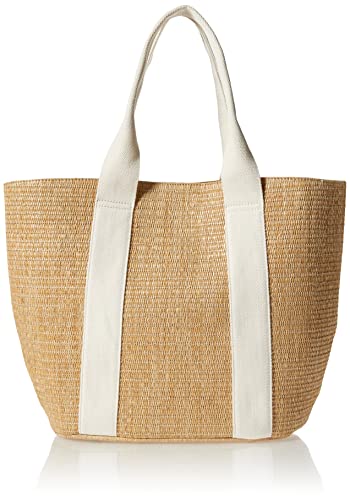The Drop Women's Tracy Large Canvas Detail Straw Tote, Ivory, One Size