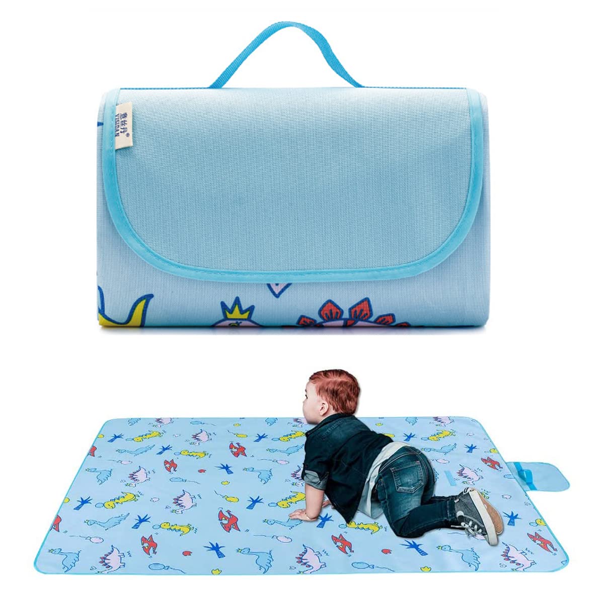 VANSU Picnic Blanket Large Size Sandproof Camping Blanket for 6-8 Adults Waterproof Foldable Lightweight Outdoor Blanket for Beach,Travel, Camping, Hiking(Light blue)