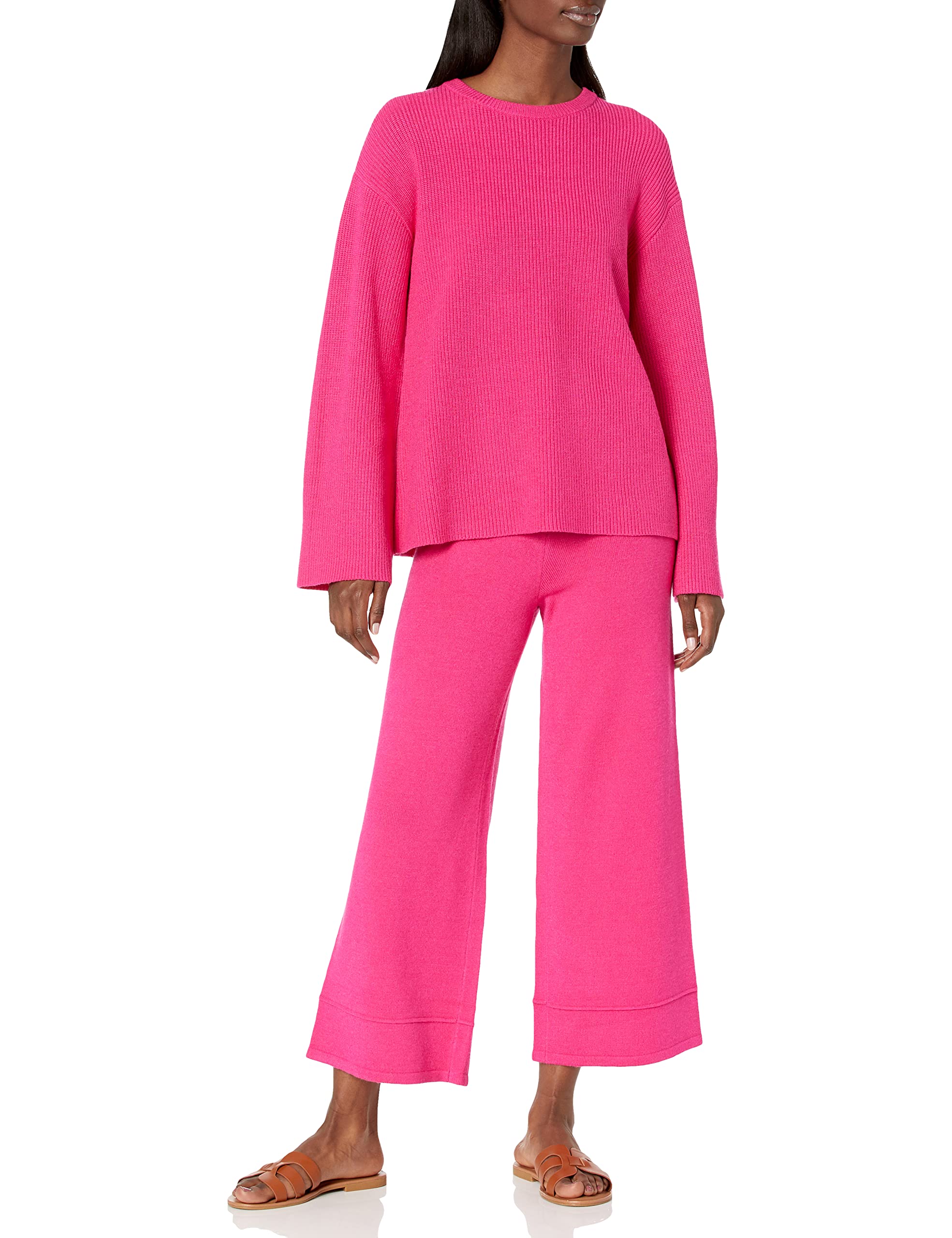 The Drop Women's Bernadette Pull-on Loose-fit Cropped Sweater Pant, Hot Pink, L