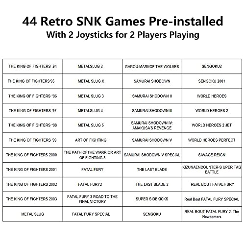 UNICO SNK Game Arcade, 44 Pre-loaded Genuine SNK Games, Two Joysticks for Two Player, HDMI Output to TV/Monitor