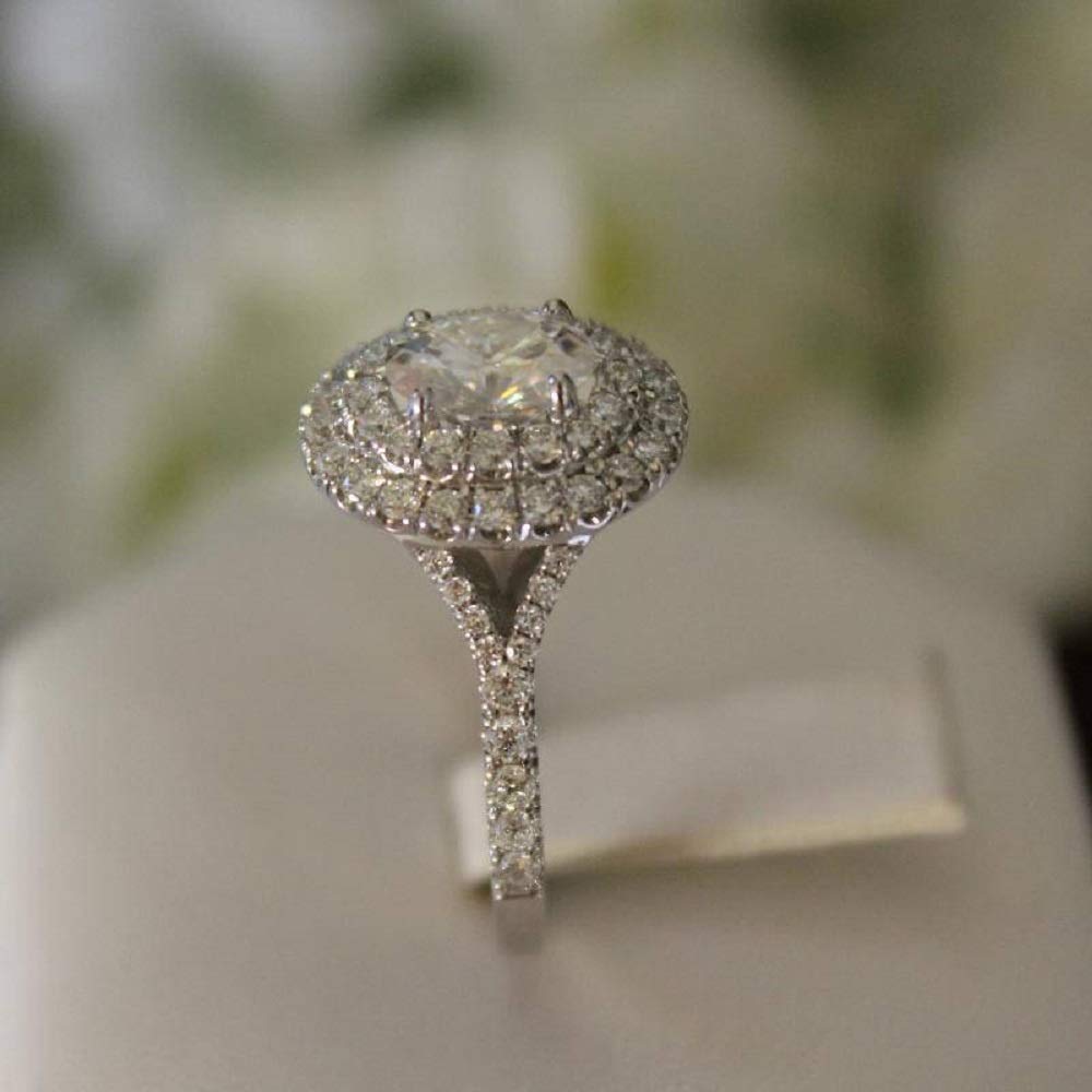XIALV Classic Cubic Zirconia Oval Cut Promise Engagement Ring Double Bezel Halo Women's Ring Size 6-10 (US Code 6)