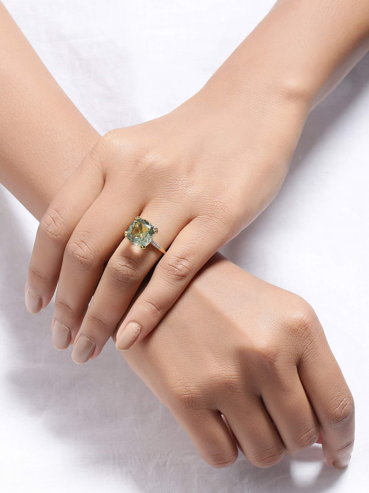 YoTreasure 6.11 Ct Green Amethyst Solid 10k Yellow Gold Statement Ring Jewelry