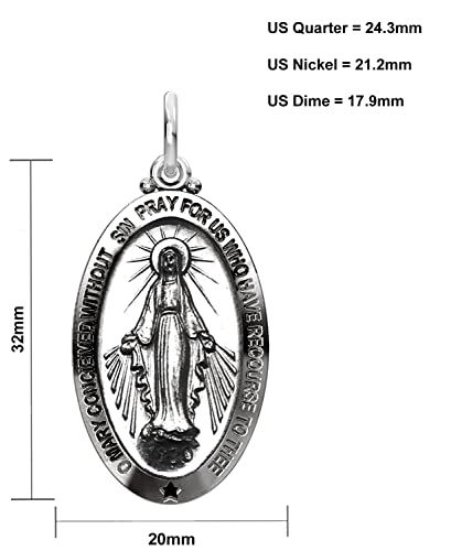 US Jewels Ladies 925 Sterling Silver 32.5mm Virgin Mary Antique Finish Pendant