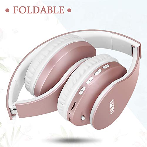 TUINYO Wireless Headphones Over Ear, Bluetooth Headphones with Microphone, Foldable Stereo Wireless Headset-Rose Gold