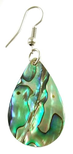 Swimmi Iridescent Paua Abalone Shell Earrings, Teardrop Natural Abalone Earrings for Women, Handmade Dangle Drop Seashell Earrings Fashion Jewelry BA196