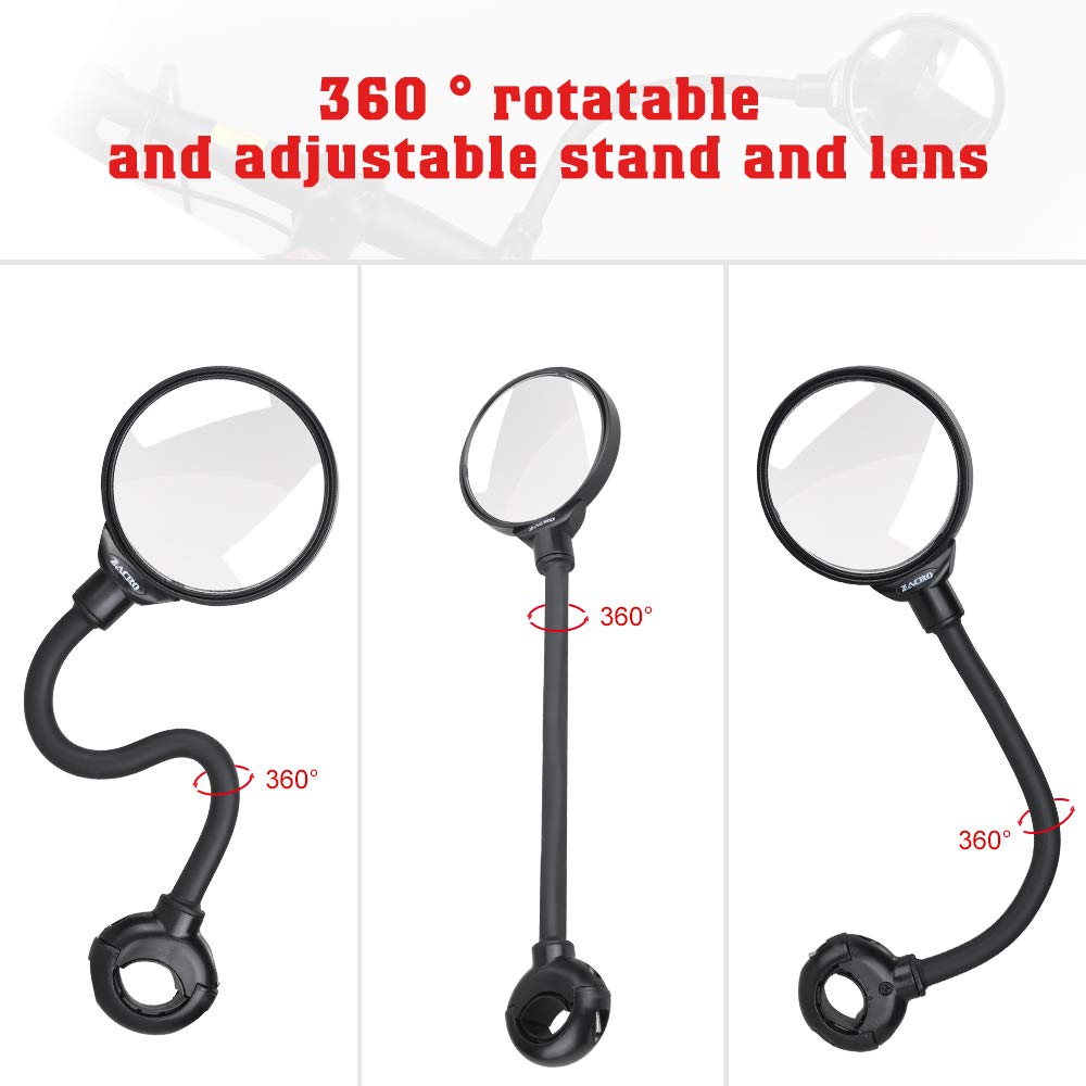 Zacro Bike Mirror - 1 Pcs 360° Adjustable Bicycle Mirrors for Handlebar End, Rotatable Mirror Universal with Wide Angle Rear View Mirrors Glasses for Mountain Road Bike