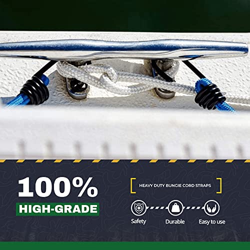 SGT KNOTS - Bungee Cord with Hooks | Marine Grade Shock Cord with 2 Hooks - Heavy Duty Elastic Cord - Bunjie Cords Strap - Bungees for Tie Downs, Camping, & Cars (24 in - Black, 4Pack)