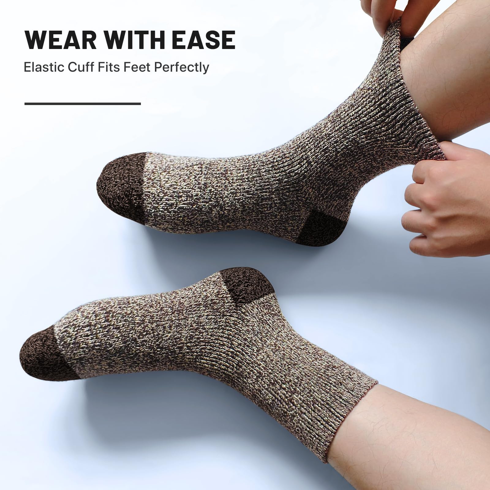 SIMIYA 5 Pairs Merino Wool Socks Mens, Super Thick Mens Hiking Socks Thermal Wool Socks for Cold Weather(7-13)