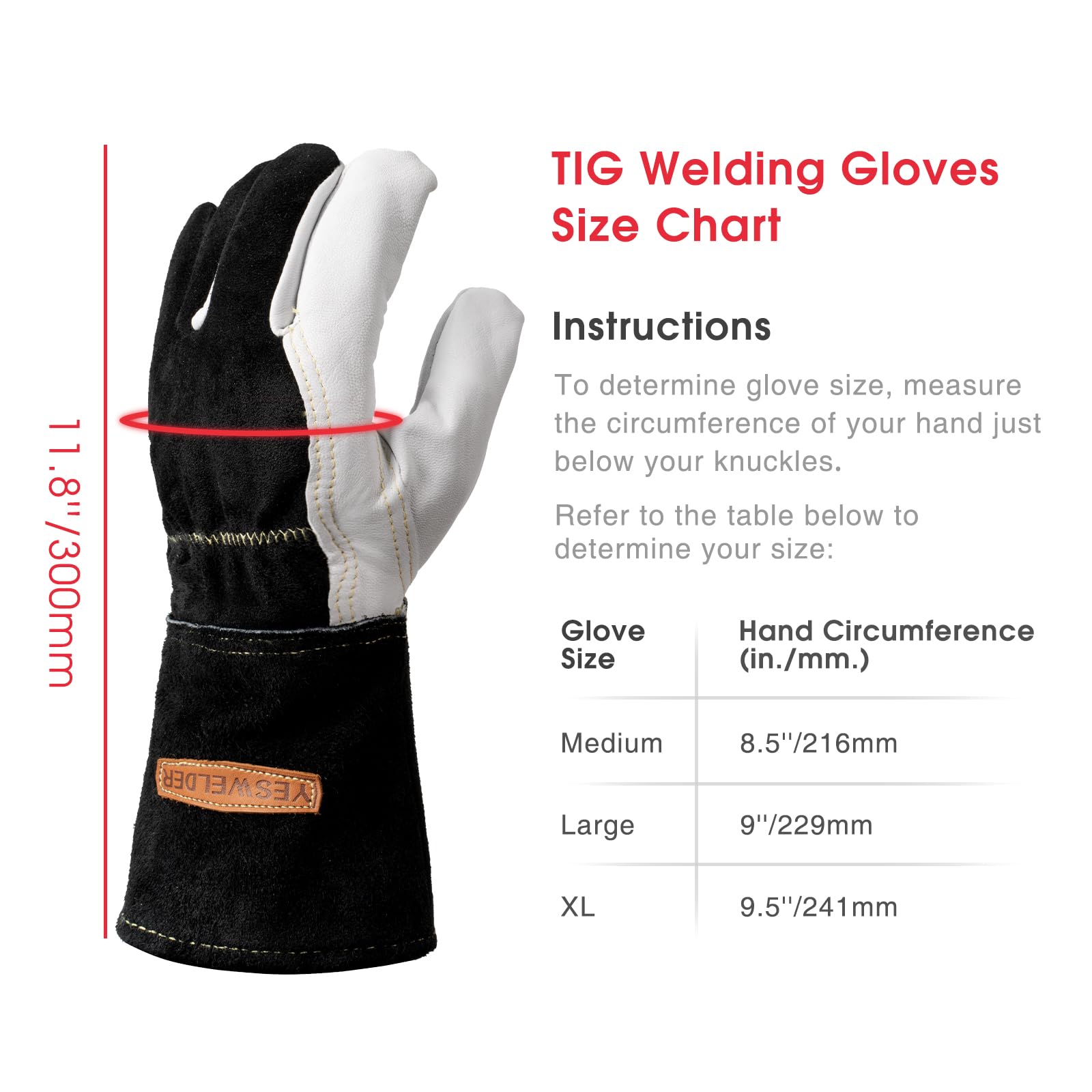 YESWELDER Premium Goatskin TIG Welding Gloves | Top Grain Leather | High Dexterity |True - Fit-M
