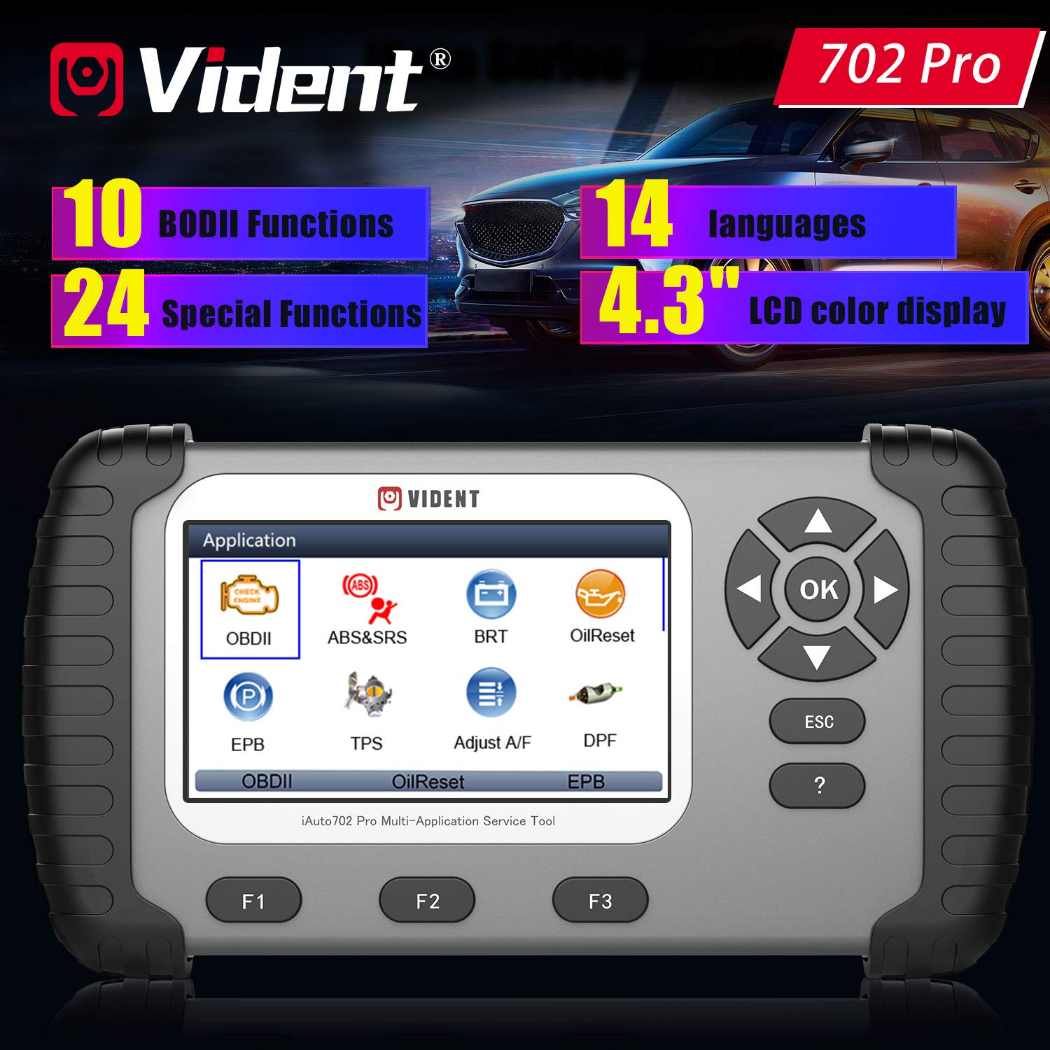 VIDENT iAuto 702 Pro Multi-applicaton Service Diagnostic Tool Support ABS/SRS/EPB/DPF Update to 19 Maintenances 3 Years Free Update Online