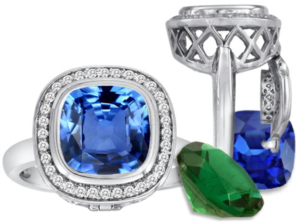Switch-It Gems Cushion-Cut Simulated Blue Topaz Halo Ring Total of 12 Simulated Stones Sterling Silver Size 8
