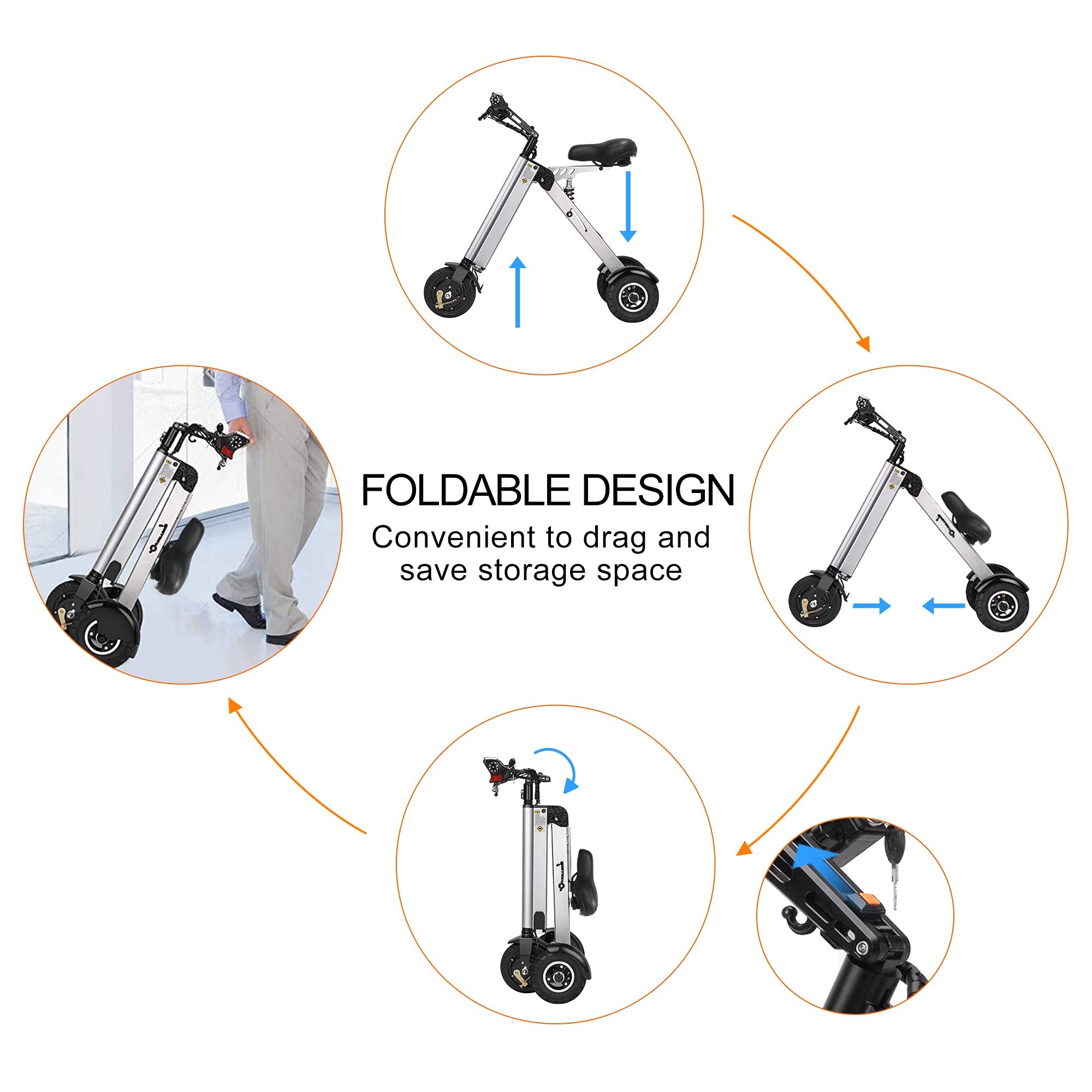 TopMate ES31 Foldable Electric Tricycle, Electric Scooter with Reverse Function and Screen Display, Key Switch and 3 speeds Folding Electric Trike, Lightweight Scooter for Travel