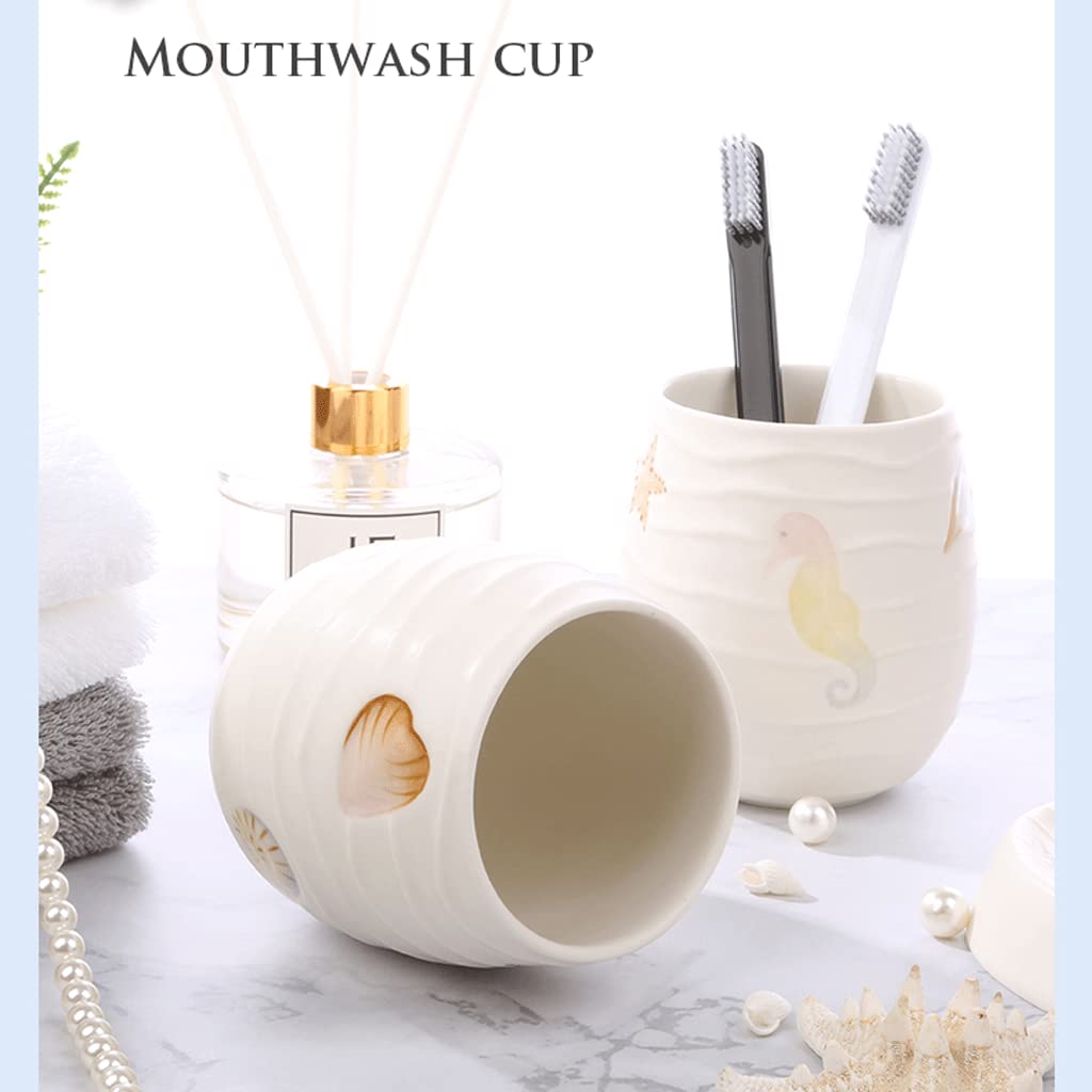 UTOYA Durable Ocean Series Bathroom Accessories,Hand-Glazing Soap Dispenser Set W/Mirror Tray. Ceramic Bath Gift Set,Home Countertop Decor Set Replacement