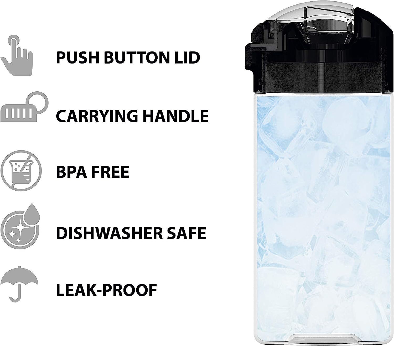 Zak Designs Genesis Durable Plastic Water Bottle with Easy-Open Button Lid and Built-In Carry Handle, Leak-Proof Design is Perfect for Outdoor Sports (18oz, Space, Non-BPA)