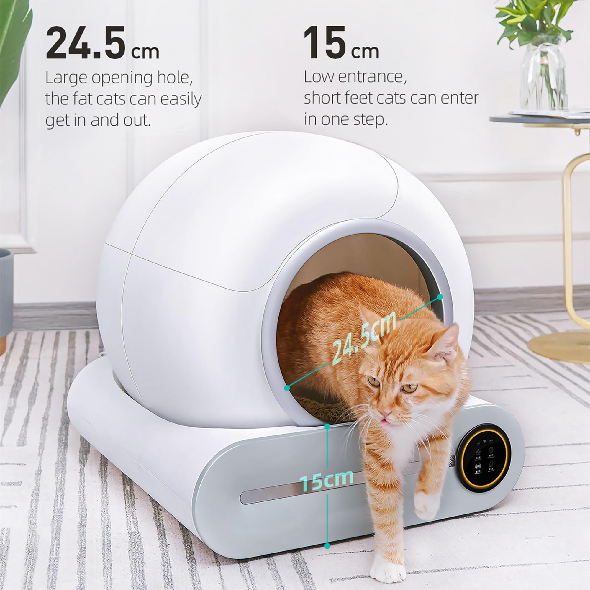 Self-Cleaning Cat Litter Box, Automatic Scooping and Anti-Pinch&Odor Removal, Extra Large for Multiple Cats, All Litter Can Use, Easy Clean, with Garbage Bags/Mats, Smart App Control