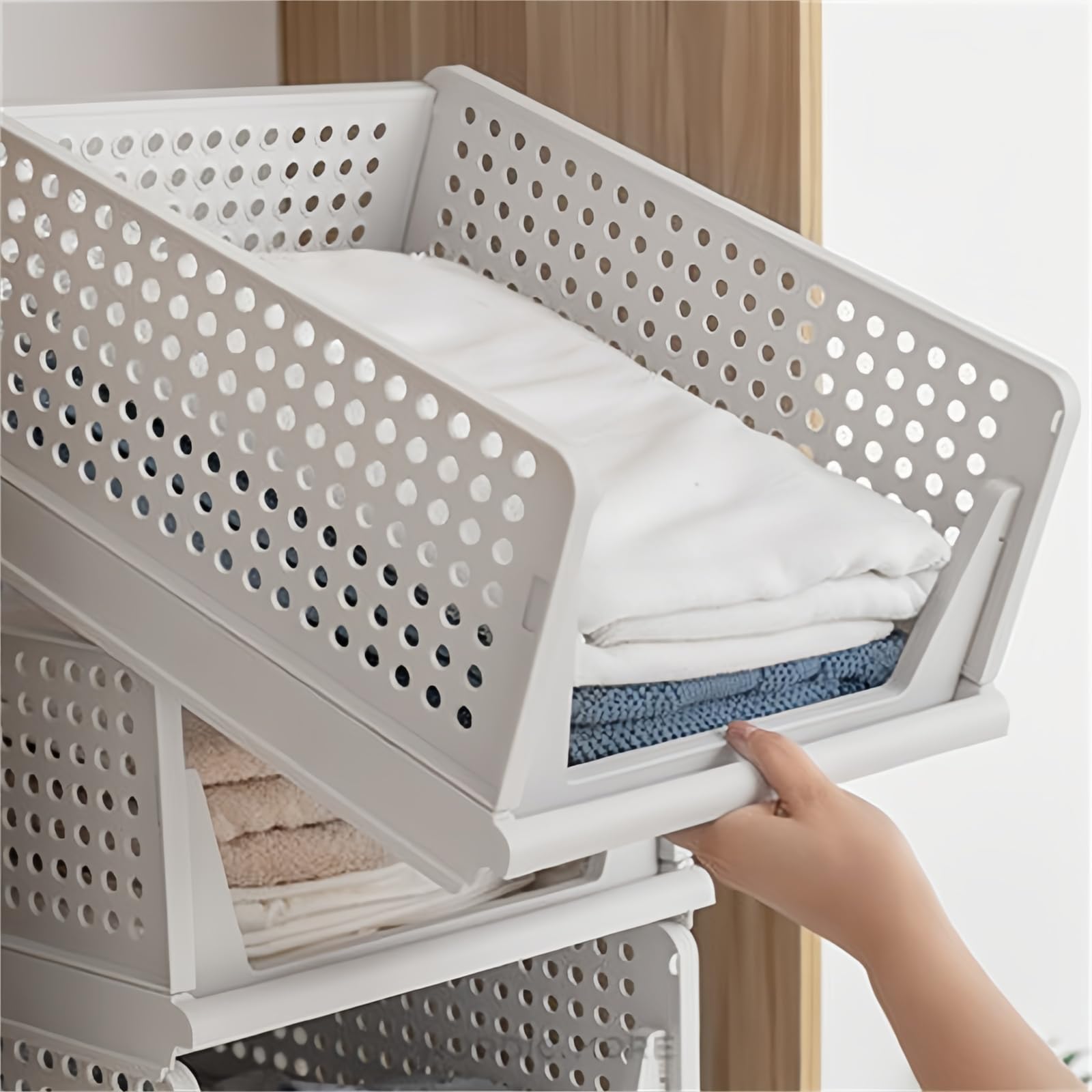 VVoodeinck 4 Drawer Style Wardrobe Storage Boxes with Stackable Plastic Storage Basket Wardrobe Storage Box Kitchen Bathroom Bedroom Office Storage Box Layered Storage Box(17*13*7IN)