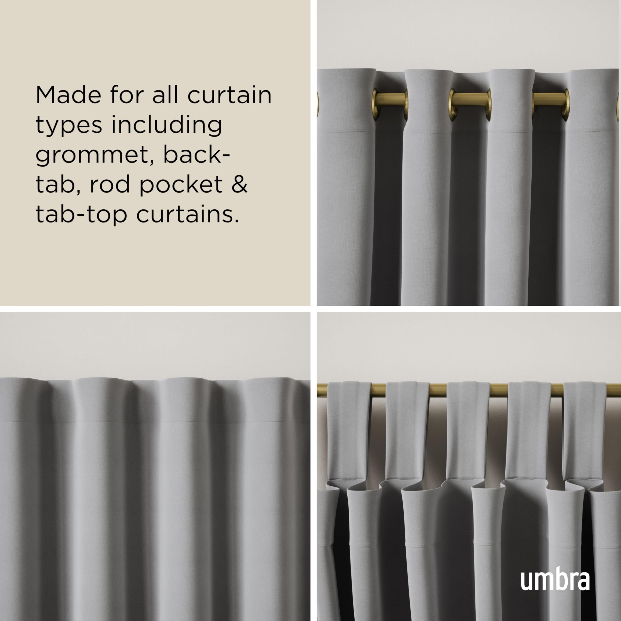 Umbra Cappa Curtain Rod, Includes 2 Matching Finials, Brackets & Hardware, 66 to 120-Inches, Gold