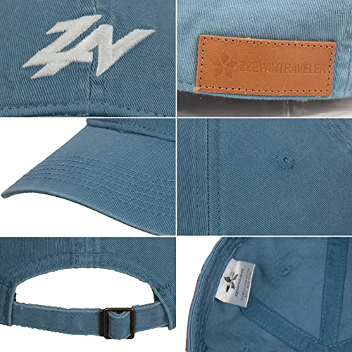 Unisex Vintage Washed Twill Cotton Baseball Cap Soft Unstructured Adjustable Dad Hat (Denim Blue)
