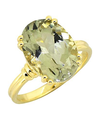 YoTreasure 10x14MM Green Amethyst Gold Plated 925 Sterling Silver Solitaire Ring