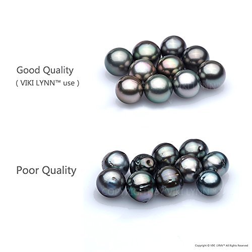 VIKI LYNN Tahitian Cultured Black Pearl Pendant Necklace 9-10mm Round Sterling Silver for Women