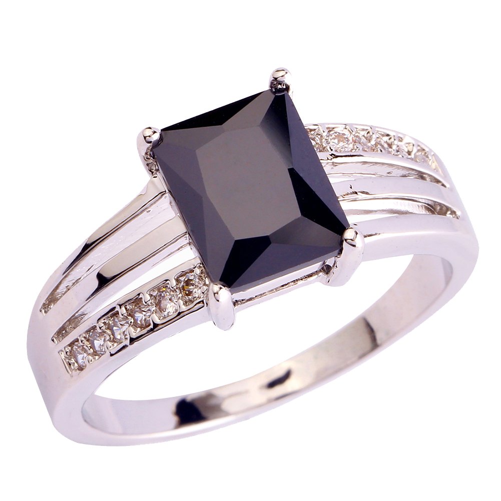 Psiroy 925 Sterling Silver Plated Radiant Shaped Created Pink Topaz Filled Promise Ring Size 6