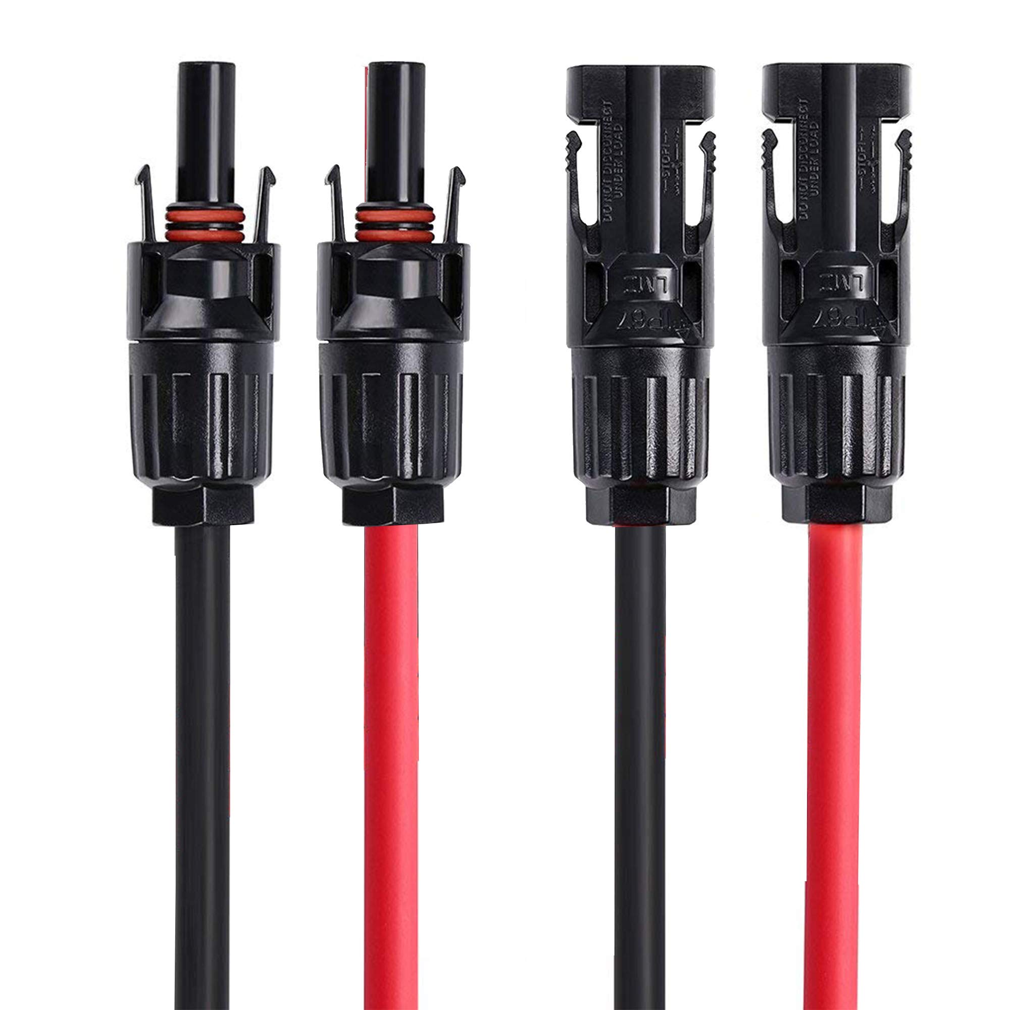 Whizzotech 12AWG/4mm² 1 Pair Black+Red Solar Extension Cable with Female and Male Connector, 10 Feet Red + 10 Feet Black