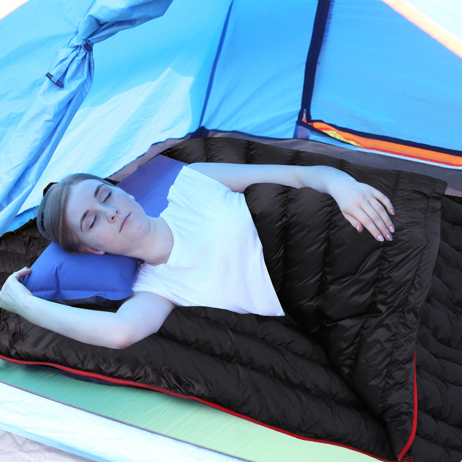 REDCAMP Ultralight Down Sleeping Bag for Backpacking, 78.7x31.5” Envelope 59 Degree F 800 Fill Goose Down Underquilt Great for Adults Camping Hiking, Black