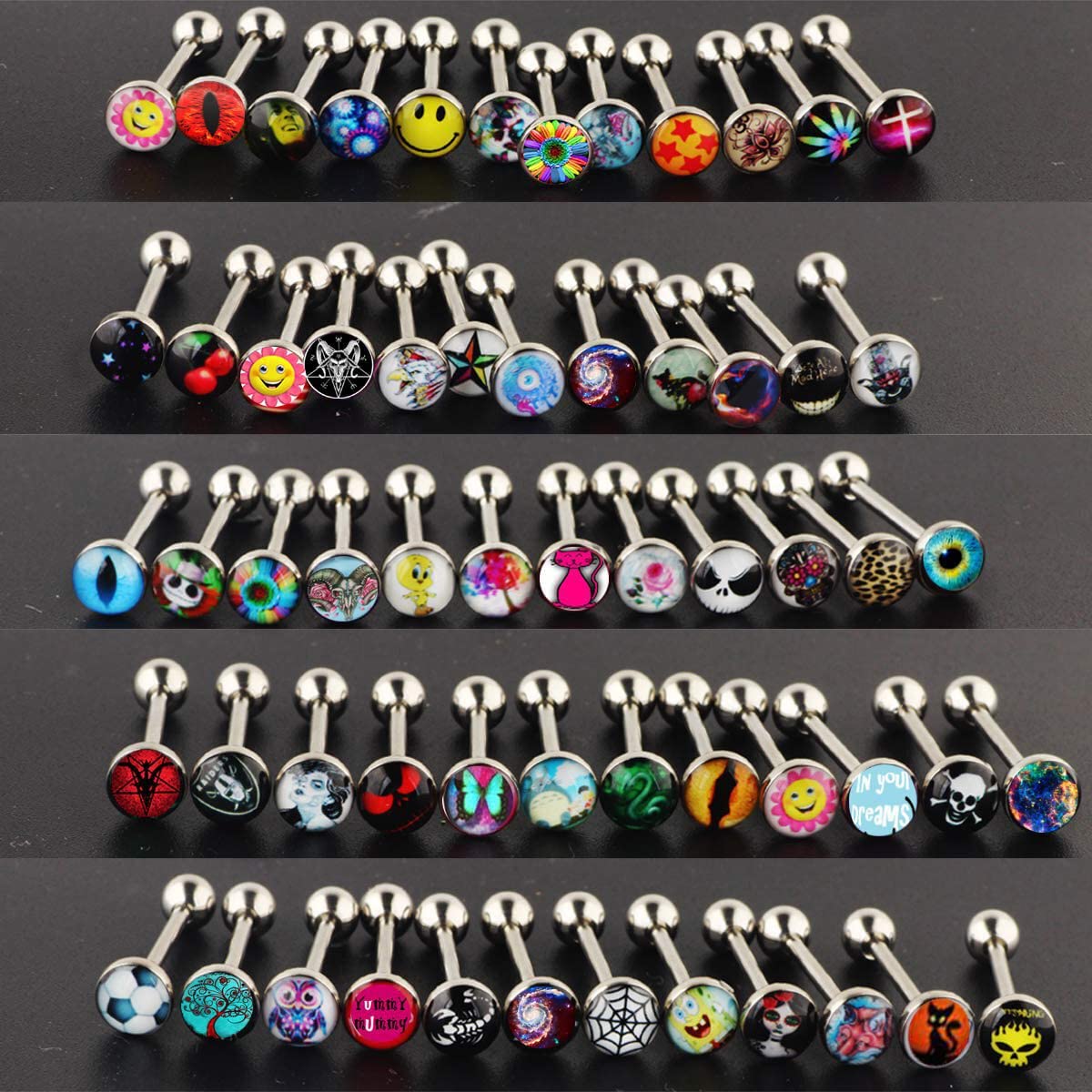 Suotarn Stainless Steel Fancy Words Tongue Ring Logo Barbell Bars 14 Gauge Tongue Piercing Lot 5/8"…
