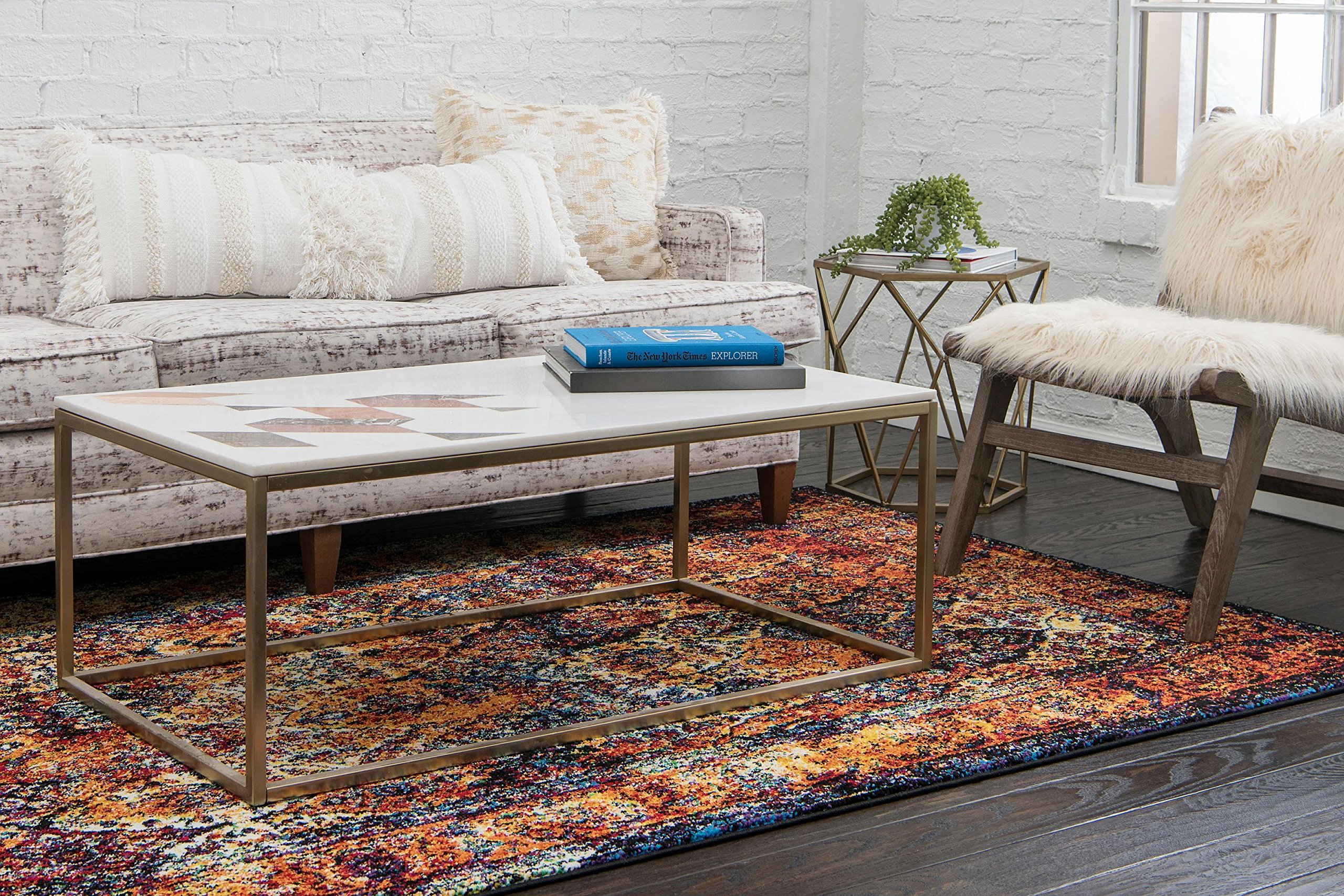 Unique Loom Rosso Collection Vintage, Traditional, Bohemian, Geometric, Border, Distressed, Southwestern Area Rug, 8 ft x 10 ft, Orange/Black