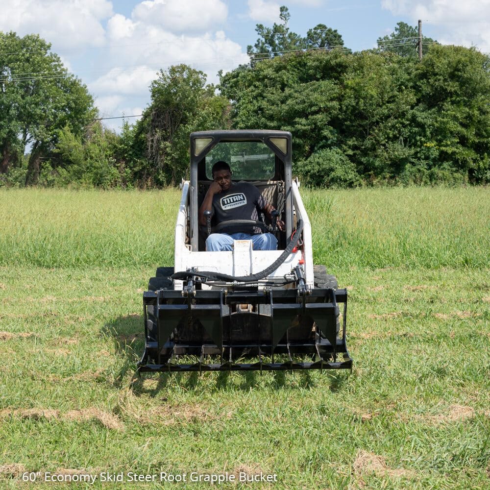 Titan Attachments 72in Economy Skid Steer Root Grapple Bucket Attachment, 3/8in Thick Steel Frame, Quick Tach Mounting System