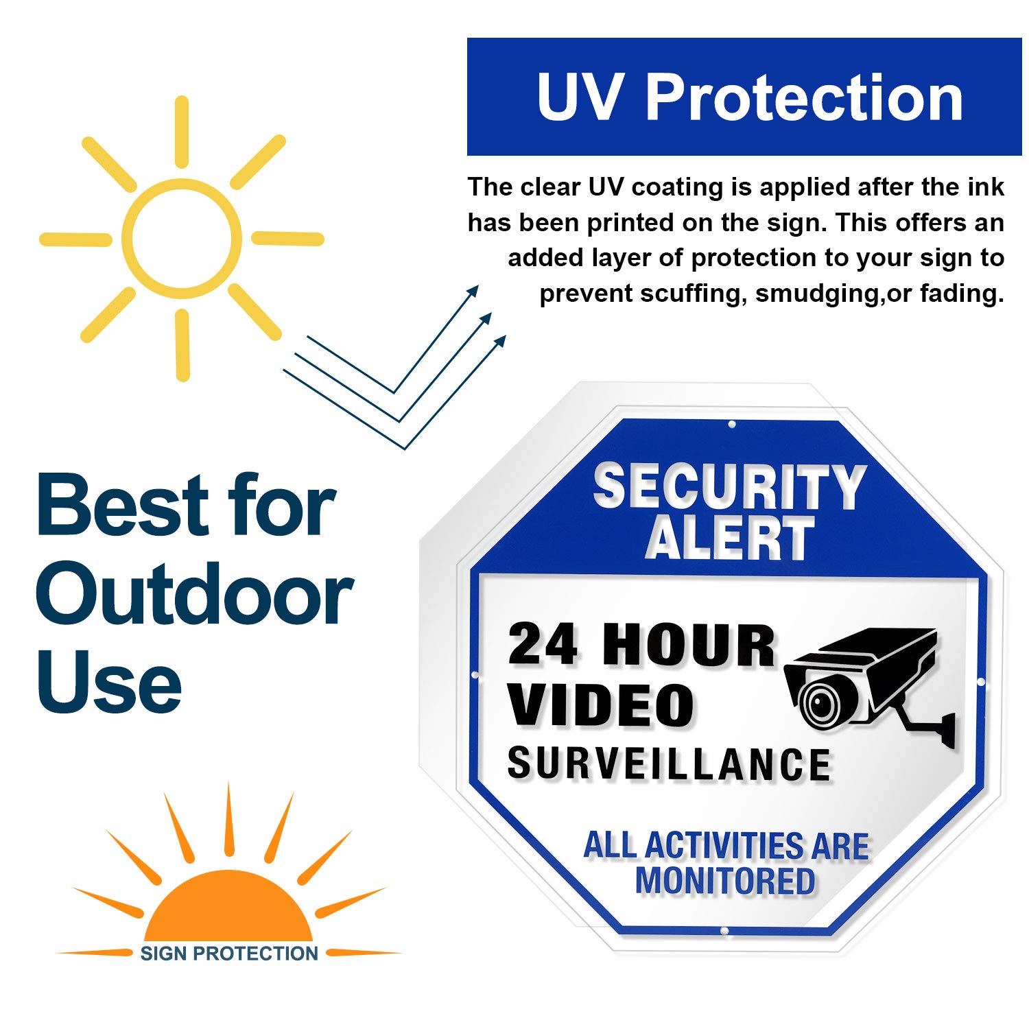 Video Surveillance Signs, Aluminum 10" x 10" Outdoor Security camera Signs for Property, Metal Reflective Warning Sign for Home Business CCTV Security Camera - 2 Pack