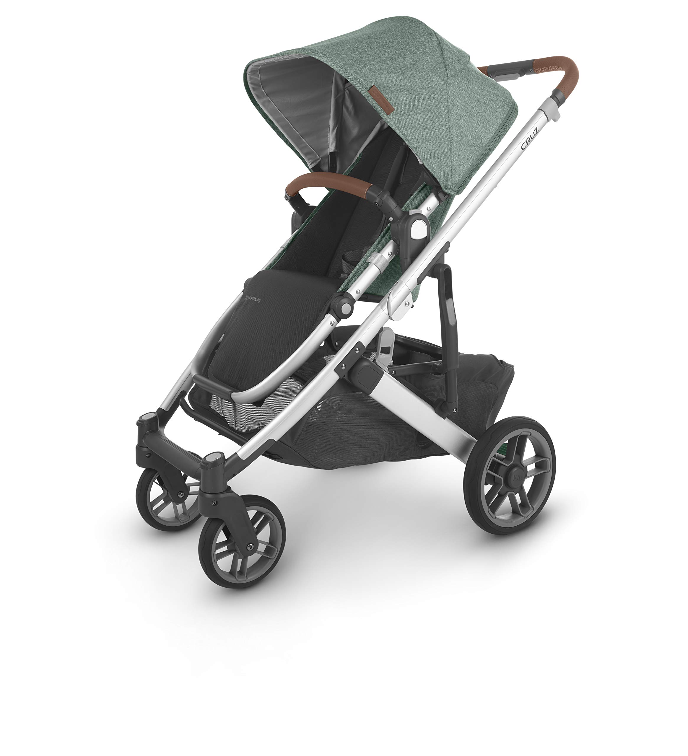 UPPAbaby Cruz V2 Stroller - Emmett (Green Melange/Silver/Saddle Leather) + Bassinet - Emmett (Green Melange/Silver)