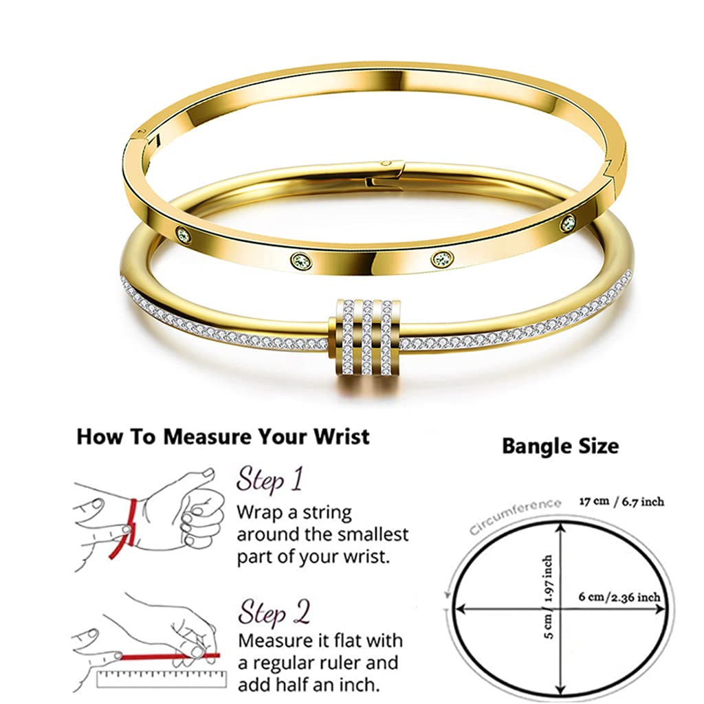 YUWINICER Women's Gold Plated Friendship Bracelet Personality Stackable Stainless Steel oval Bangle Bracelets Present the Gift of Love (2PS 4MM-Screw Gold)