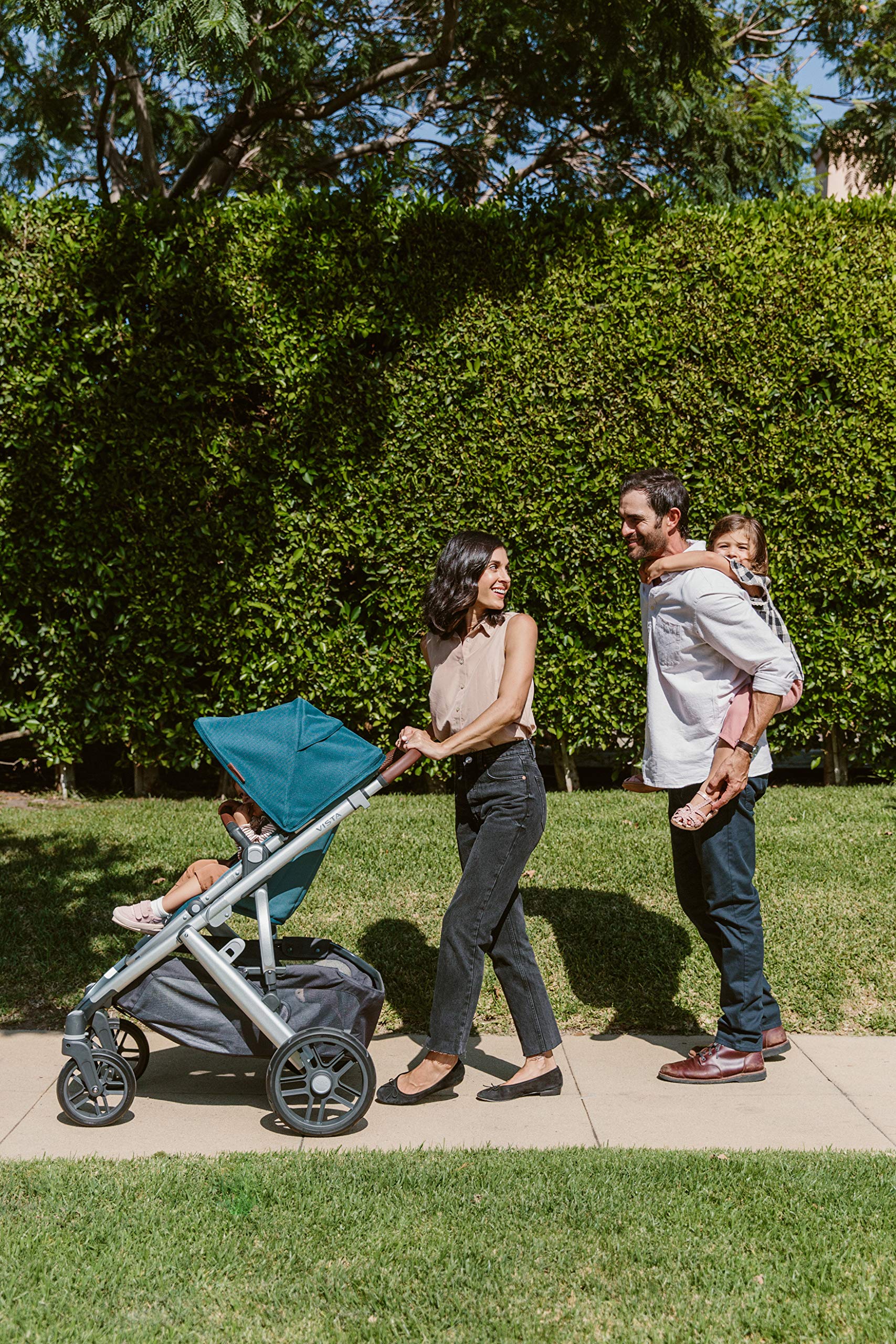 UPPAbaby Vista V2 Stroller - Emmett (Green Melange/Silver/Saddle Leather) + Piggyback for Vista & Vista V2