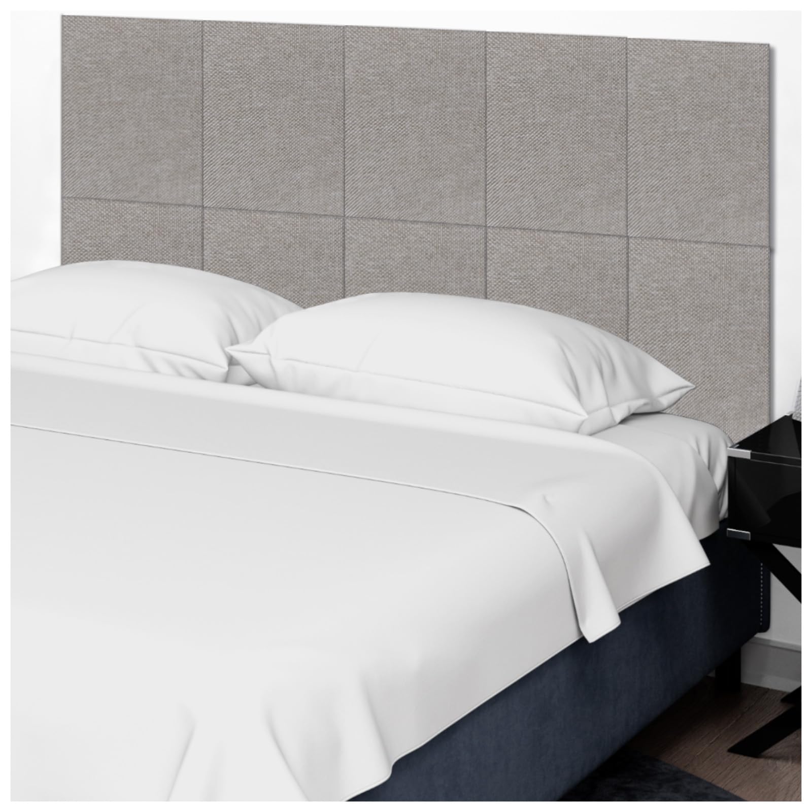 TroyStudio Linen Adjustable Bed Headboard, 16 x 12 x 0.4 Inches 6 Pcs Felt Upholstered Wall Mounted Panels, Padded Cushion Headboard for King, Queen, Fabric Dorm Headboard, Anti-Collision Padding
