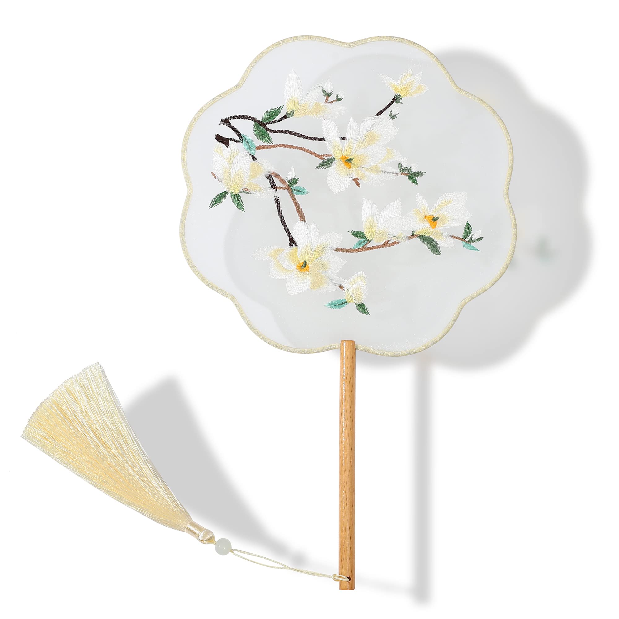 YUELAI Translucent Silk Embroidered Hand Held Fan, Chinese Round Fan, Ancient Hand Fan,Traditional Palace Paddle Dance Fan, Vintage Double-Sided Pattern Fan