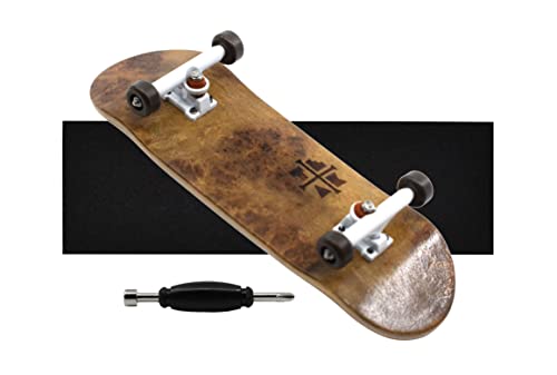 Teak Tuning Prolific Complete Fingerboard with Upgraded Components, Toasted S'Mores Edition - Pro Board Shape and Size, Bearing Wheels, Trucks, and Locknuts - 32mm x 97mm Handmade Wooden Board