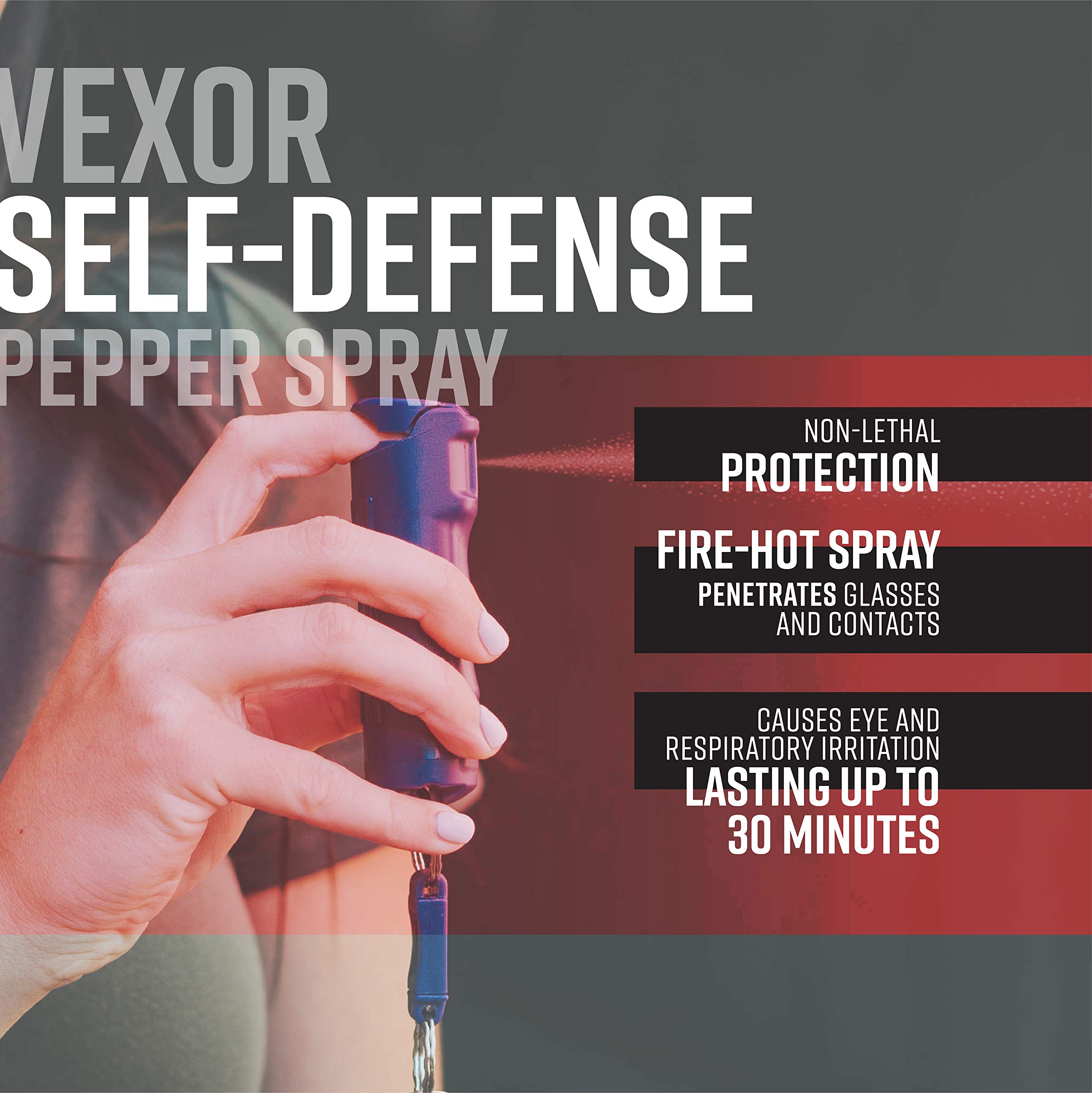 VEXOR Police Strength Pepper Spray, Flip-Top Finger Grip, 20+ Shots, 10-12 Ft. Range w/Key Release (Purple)