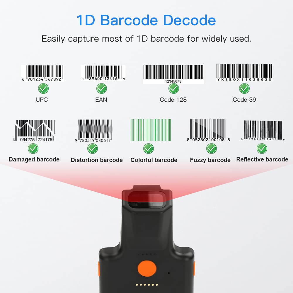 Upgraded Eyoyo 1D Linear Back Clip Bluetooth Barcode Scanner,1600mAh Rechargeable Battery, Fast and Precise scanning,Compatible with Android,iOS for Warehouse Inventory Book Store Library