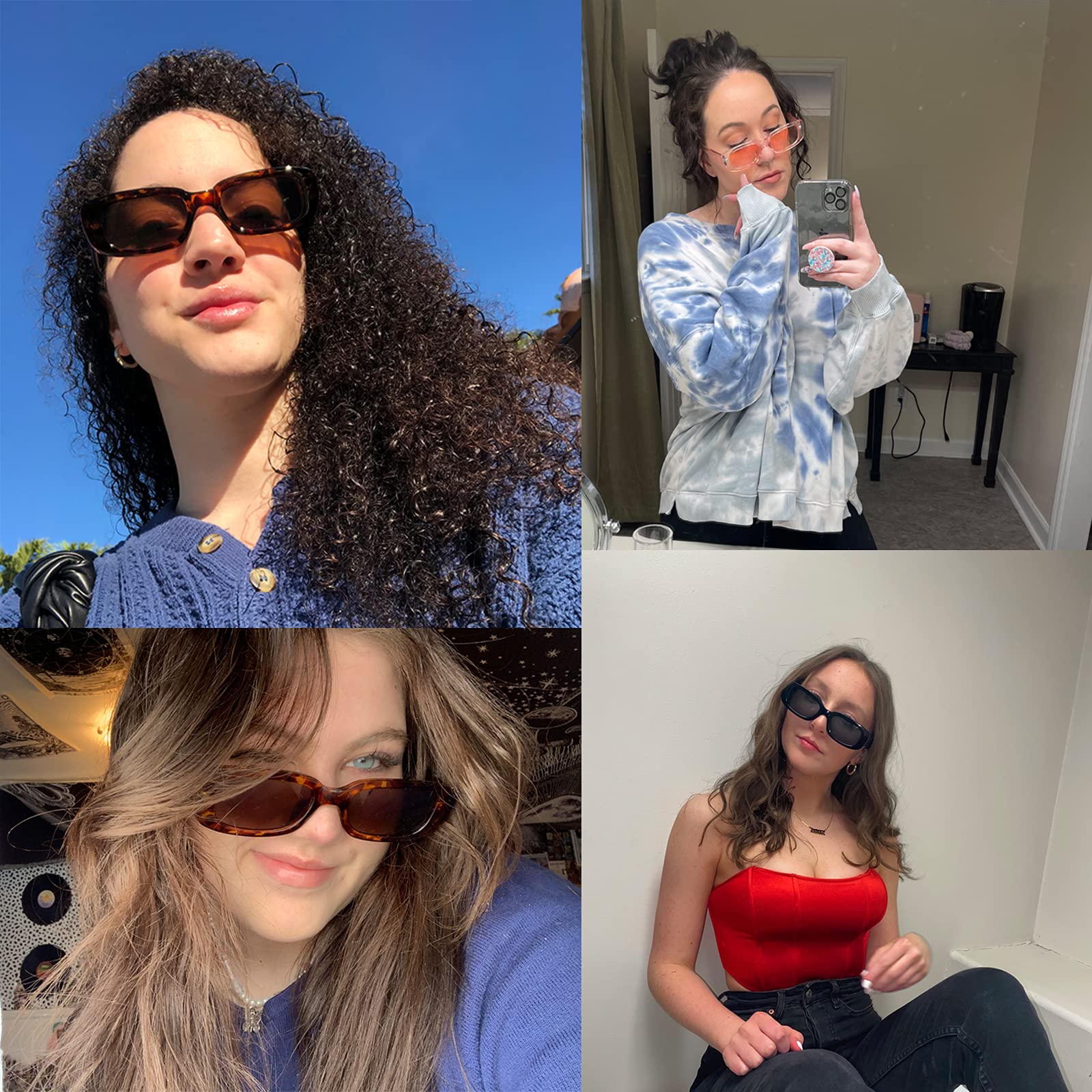 YVENIGHT Bulk Small Retro Rectangle Sunglasses Trendy for Women 10 Pack Vintage Square Glasses for Party UV400 Protection