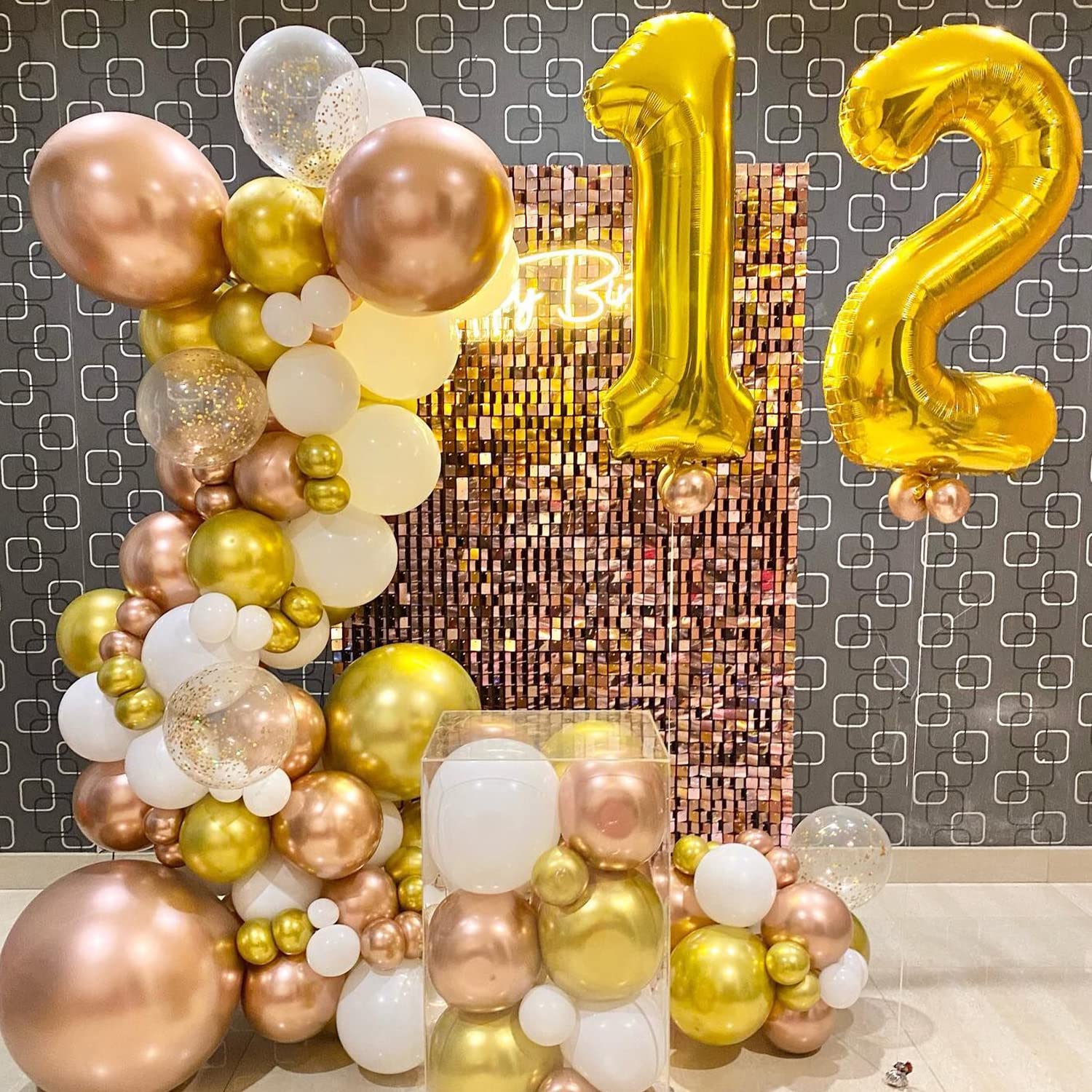 ZUOVAOV Shimmer Wall Backdrop Ppanels- 24 Pieces Square Panel DIY Party Backdrop for Birthday Party, Wedding, Bachelor Party, Halloween & Christmas Party and Other Party Events (Rose Gold)