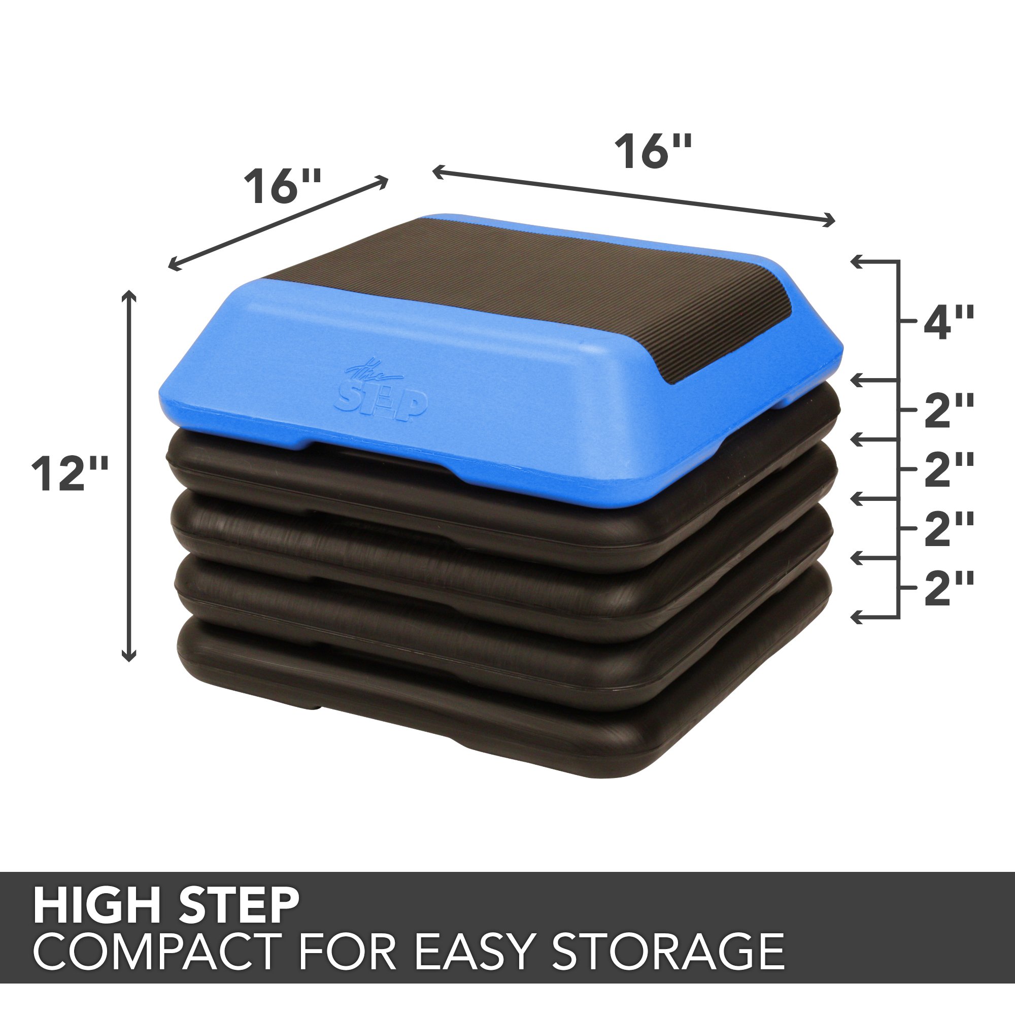 The Step Adjustable High Step Aerobic Platform with 4 Risers, Home Gym Workout Equipment, Fitness Stair Stepper Exercise Platform, Aerobic Exercise Equipment Made in the USA,Blue