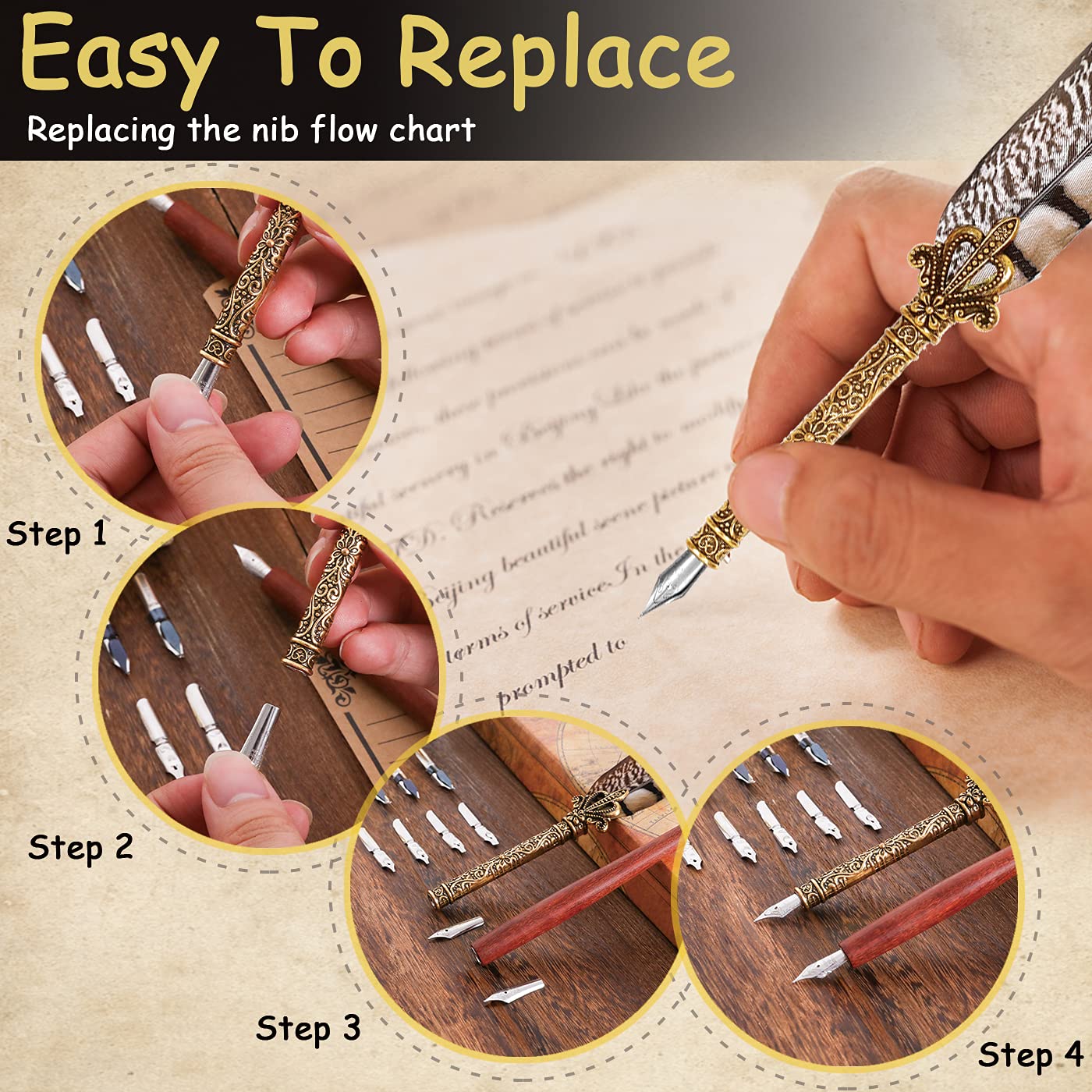 YICMY Quill Pen Pheasant Feather Pen And Ink Set Feather Pen With 10 Replacement Nibs and Ink Antique Calligraphy Pen Set Quill Dip Pen Retro Calligraphy Gift(Pheasant)