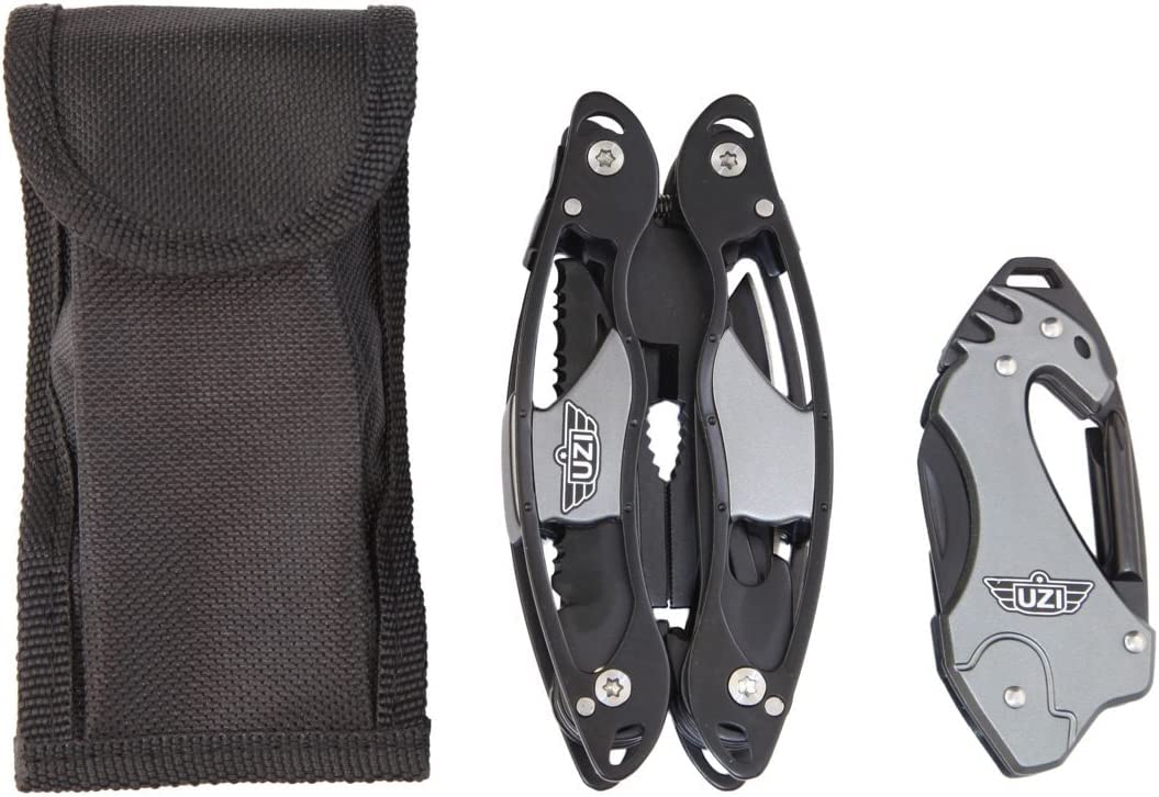 UZI UZI-GS-001 Survival Tactical Combo Pack with Multi-Tool Pliers and Keychain, Black