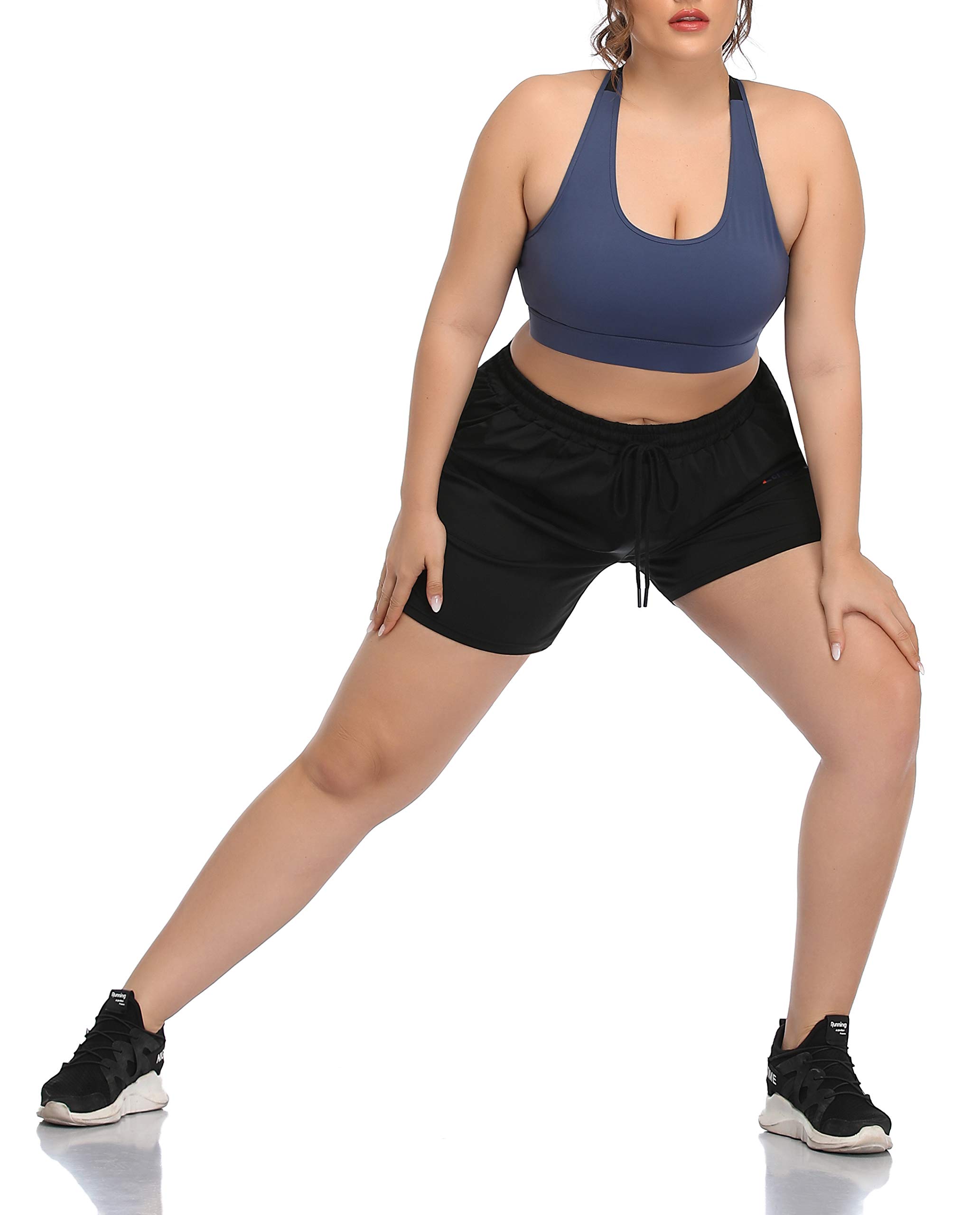 ZERDOCEAN Women's Plus Size Fitness Running Sports Shorts Gym Athletic Shorts Drawstring Waist Two Side Pockets Gray 3X