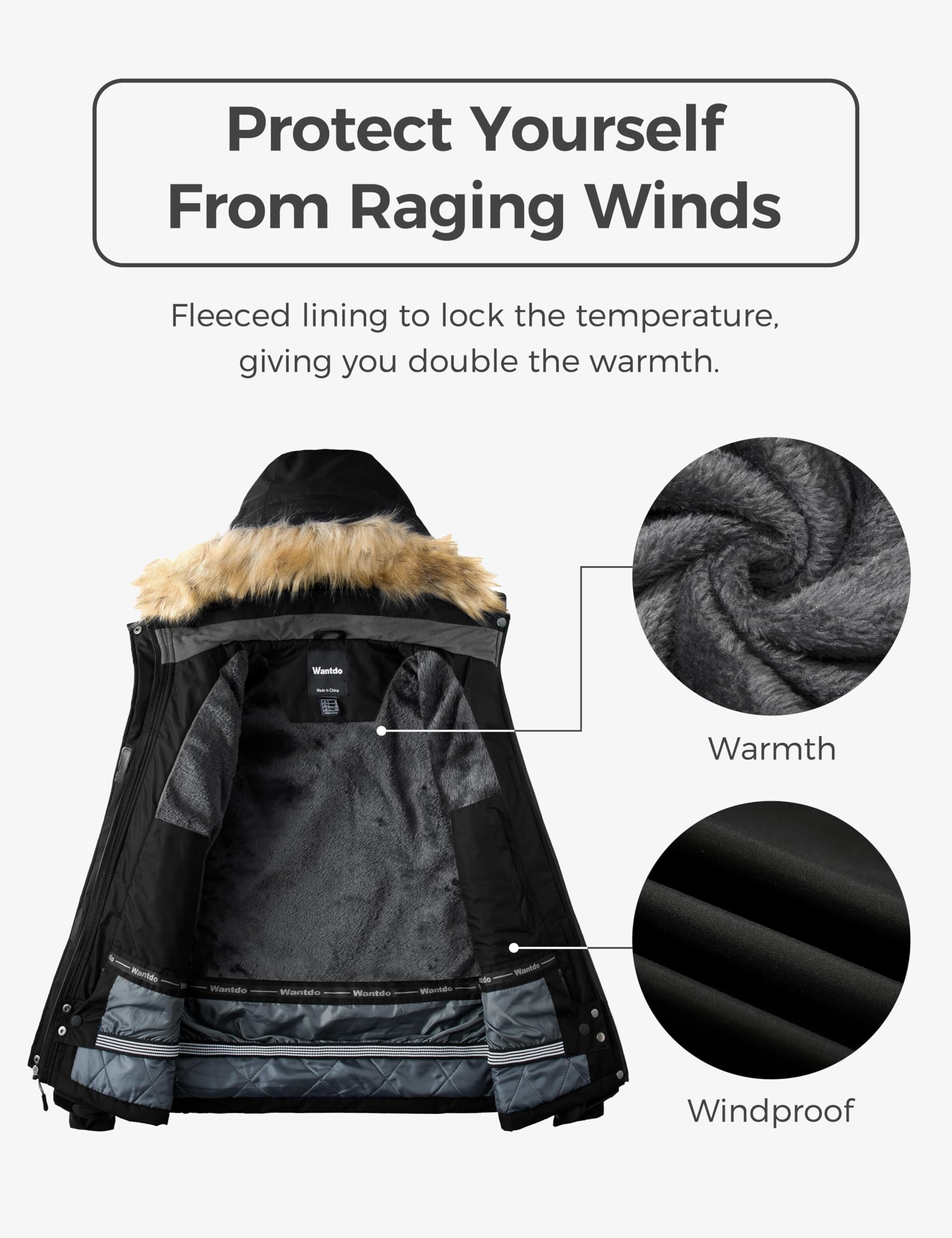 wantdo Women's Mountain Skiing Jacket Outdoors Snowboarding Outerwear Black 2XL