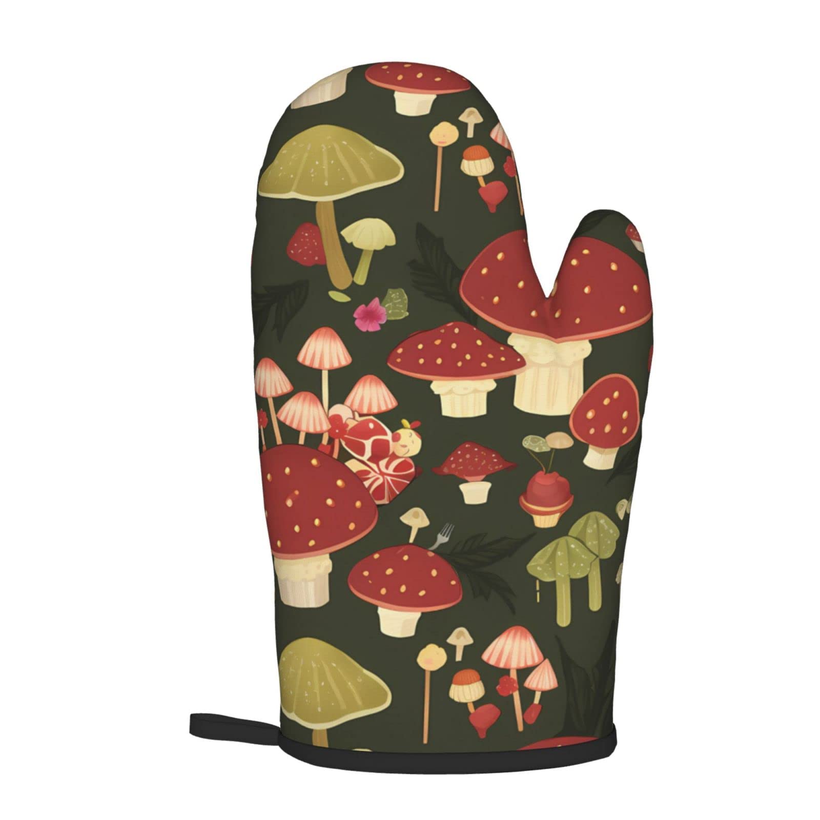 Vintage Mushroom Oven Mitts and Pot Holders Sets of 2, Non-Slip Cooking Hot Pads Washable Heat Resistant for Kitchen Microwave BBQ Baking Grilling