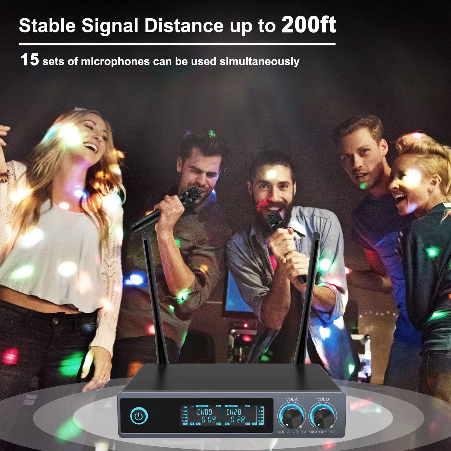VeGue Wireless Microphone System, Metal Professional UHF Dual Channel Handheld Cordless Dynamic Mic Set for Home Karaoke,Church, DJ, Wedding, Meeting, Events, 200ft(VW-022)