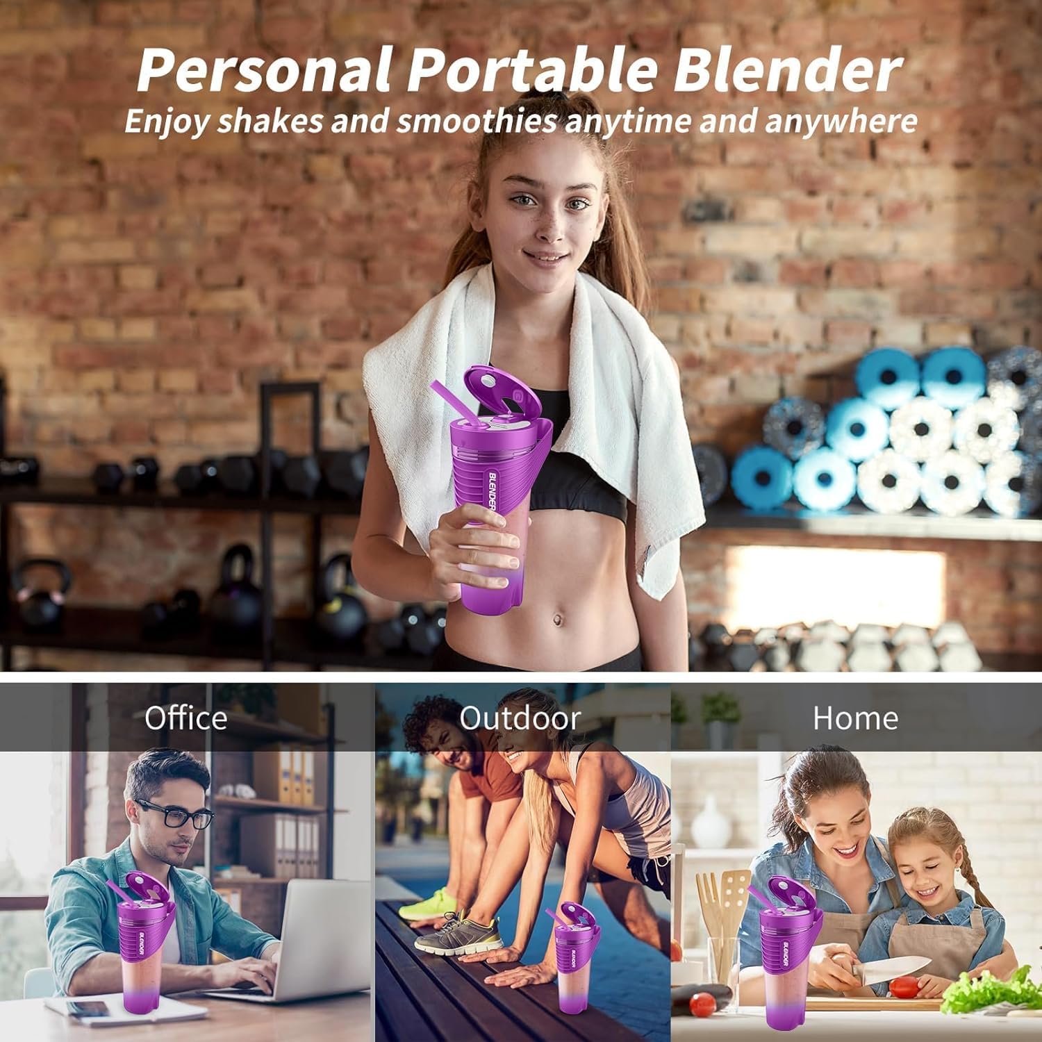 Xibonol Portable Blender, Blender for Shakes and Smoothies, 16 Oz Rechargeable Type-C Personal Blender, Mini Blender with Ultra Sharp Four Blades (Purple)