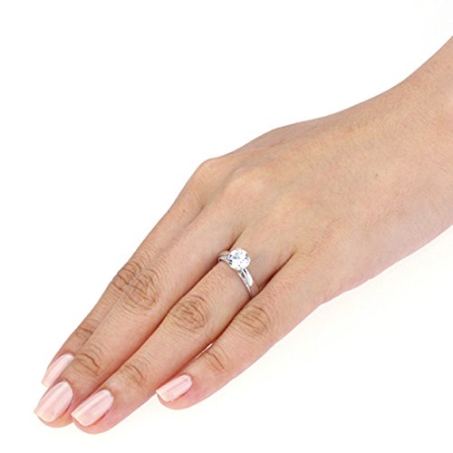 Sterling Silver Wedding Ring 1.25 Carat Round CZ Stone Double Prong Milgrain Filigree Design Classic Solitaire Engagement Ring (Size 5 to 9)